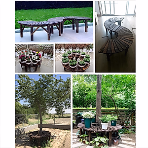 Tree Bench Wrap Around Outdoor Courtyard Bench Wooden Curved Benches Round Park Bench Outdoor Furniture,Solid Wood ​Slatted Seat Fan-Shaped Bench,Garden Tree Bench Backless Bench Patio