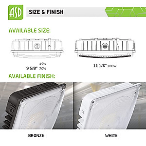 ASD LED Canopy Light Outdoor, 70W 8400 Lm Dimmable, Daylight 5000K, 120-277VAC 175W HID/MH Replacement, IP65 Waterproof Gas Station and Garage Ceiling Light 9.6" x 9.6", ETL & DLC Listed, White Finish