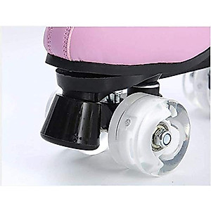 Roller Skates for Women, Classic Double-Row Roller Skates Pu Leather Roller Skate Boys and Girls Unisex Indoor and Outdoor Skates, Easy Carrying (Pink Flash Wheel,9)