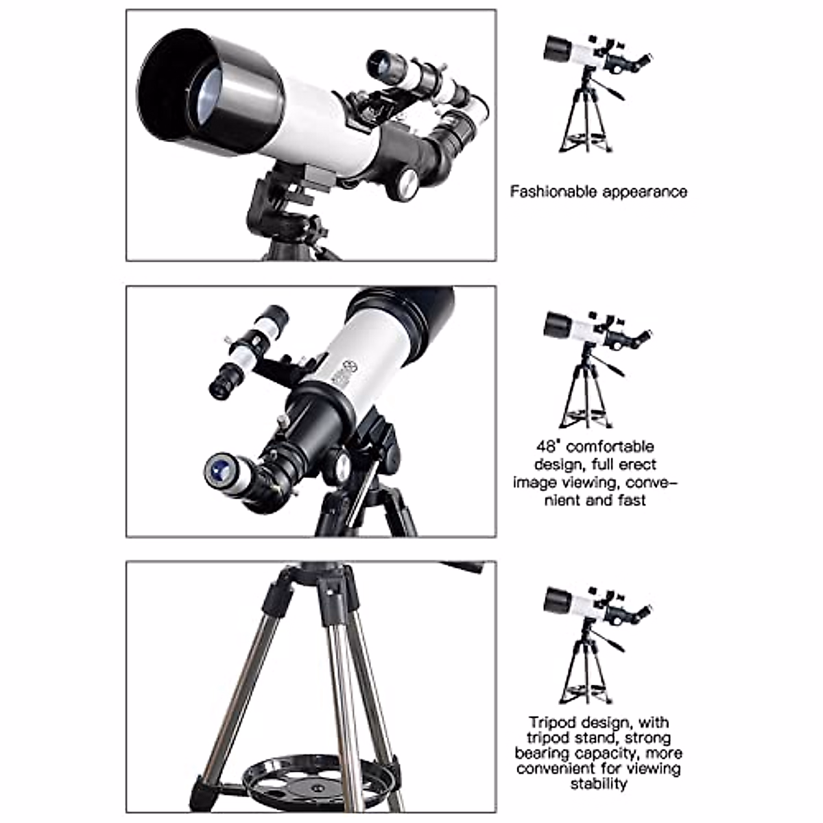 Kids Astronomical Telescope, 16x 40x 48x 120x Astronomical Telescope with Tripod ,Telescope All Optical Glass Lens FMC Multi Layer Broadband Coating 70MM Objective Lens, Telescope Astronomy Teles