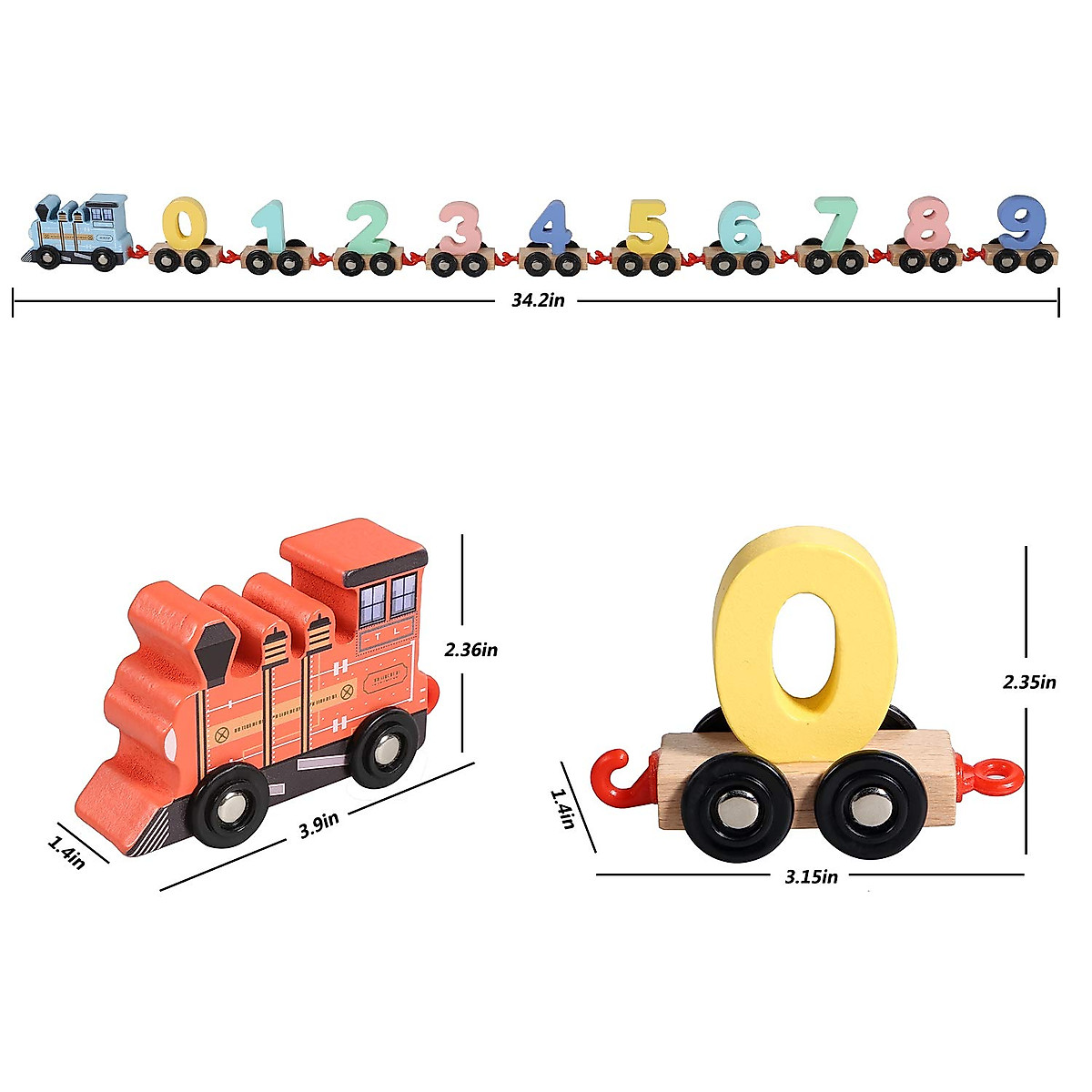 EFOSHM Wooden Train Toy Set 12pcs-Train Cars Digital Toy Set-Toy Train Sets for Kids Toddler Boys and Girls