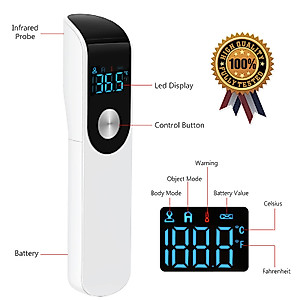 Forehead Thermometer for Adults, 3 in 1 Digital LCD Display, Fever Alarm, Accurate Reading and Memory Function Non-Contact Forehead Thermometer for Body (White)