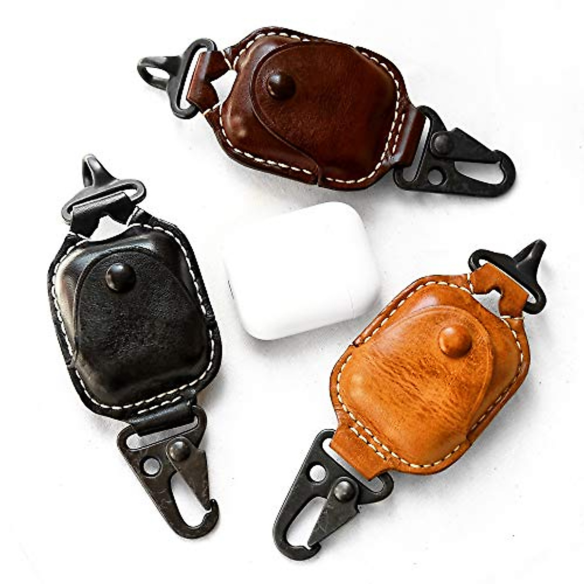 TOPHOME AirPods Case, Premium Leather Cover for Airpods 2 & 1 Cases with Fine Copper Carabiner/Earbuds Accessories (Coffee,1 Piece)