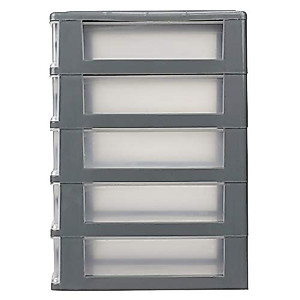 5-Tier Tall Drawer Organizer (Grey), By Home Basics | Bedroom, Office, and Bathroom Drawer Organizer With Easy Grab Handles | Stackable and Compact