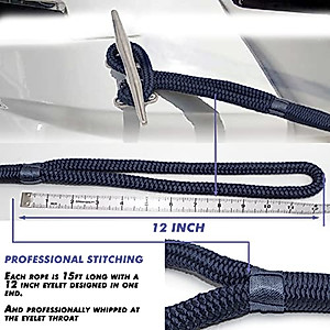 INNOCEDEAR 4 Pack 1/2” X 15’ Dock Lines|Marine-Grade Double-Braided Nylon Dock Line with 12” Eyelet.Hi-Performance Boat Rope Mooring Rope