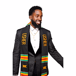 Dupsie's Usher Hand-woven Kente Cloth Stole/Sash. Black