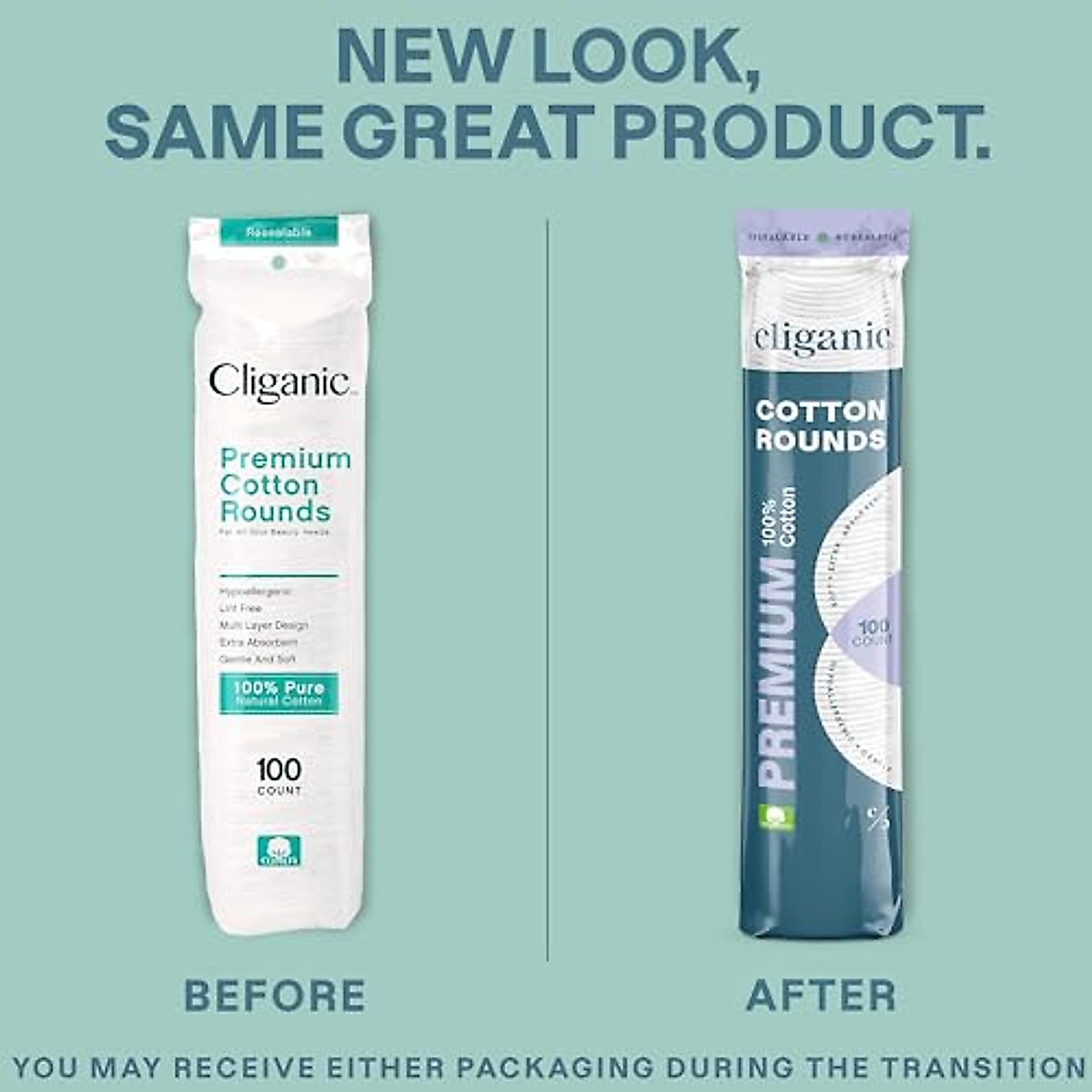 Cliganic Premium Cotton Rounds for Face (300 Count) - Makeup Remover Pads, Hypoallergenic, Lint-Free | 100% Pure Cotton (Packaging May Vary)