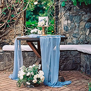 Fixwal Blue Chiffon Table Runner, 120 Inches Dusty Blue Elegant Sheer Wedding Table Runner, Romantic Table Decorations for Bridal Shower, Baby Shower, Birthday Party