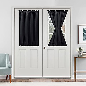 Hiasan French Door Curtains for Small Window, Rod Pocket Short Front Sidelight Curtain, 1 Panel (Black, W 24 inch x L 40 inch)