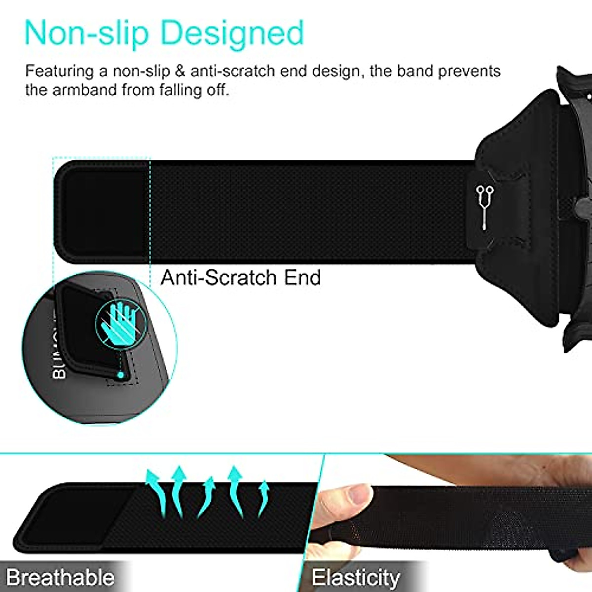 BUMOVE Running Armband for iPhone 15 14 13 12 Pro Max Plus, Samsung Galaxy S24 S23 S22 Ultra Note,Fits All 4-6.7 Inch Smart Phones, with Key Holder Arm Band (Black)