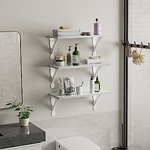 Leadpro Wood Floating Shelves Set of 3, Wide Display Shelf Wall Mounted with Brackets, Easy Hanging Floating Shelves for Bedroom, Kitchen, Living Room, Bathroom (White)