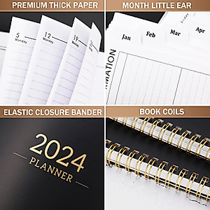 Planner 2024 - Planner/Calendar 2024, Jan.2024 - Dec.2024, 2024 Planner Weekly & Monthly with Tabs, 6.3" x 8.4", Hardcover + Back Pocket + Twin-Wire Binding, Daily Organizer - Mystic Black