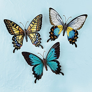 Collections Etc Metal Butterfly Wall Art Decoration, Set of 3 Fauna, Insect, Garden Theme Décor