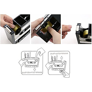 Cassette Tape Dispenser Pen Holder Vase Pencil Pot Stationery Desk Tidy Container Office Stationery Supplier Gift (Black)