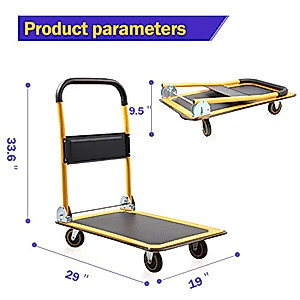 330lb Push Cart Dolly, Foldable Platform Truck with Mute Wheel, Dolly Cart for Warehouse, Loading, Moving and Office