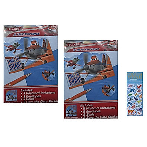 Unique Disney Planes Birthday Party Supplies Bundle Pack includes 16 Postcard Invitations, 16 Envelopes, 16 Seals, 16 Save the Date Stickers