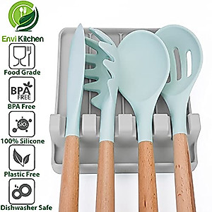 ENVIKITCHEN Silicone Spoon Rest - Large Cooking Utensil Holder with Drip Pad Walls - Multiple Spoon Rest with Wider Slots for Bigger Utensils, BPA-Free Spatula Rest for Stove, Kitchen, Countertop