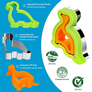 Sandwich Cutter and Sealer Set, 3 Pcs Bread Decruster Sandwich Mold Dinosaur Heart and Circle Shapes Pancake Maker DIY Sandwich Cutters for Kids Boys