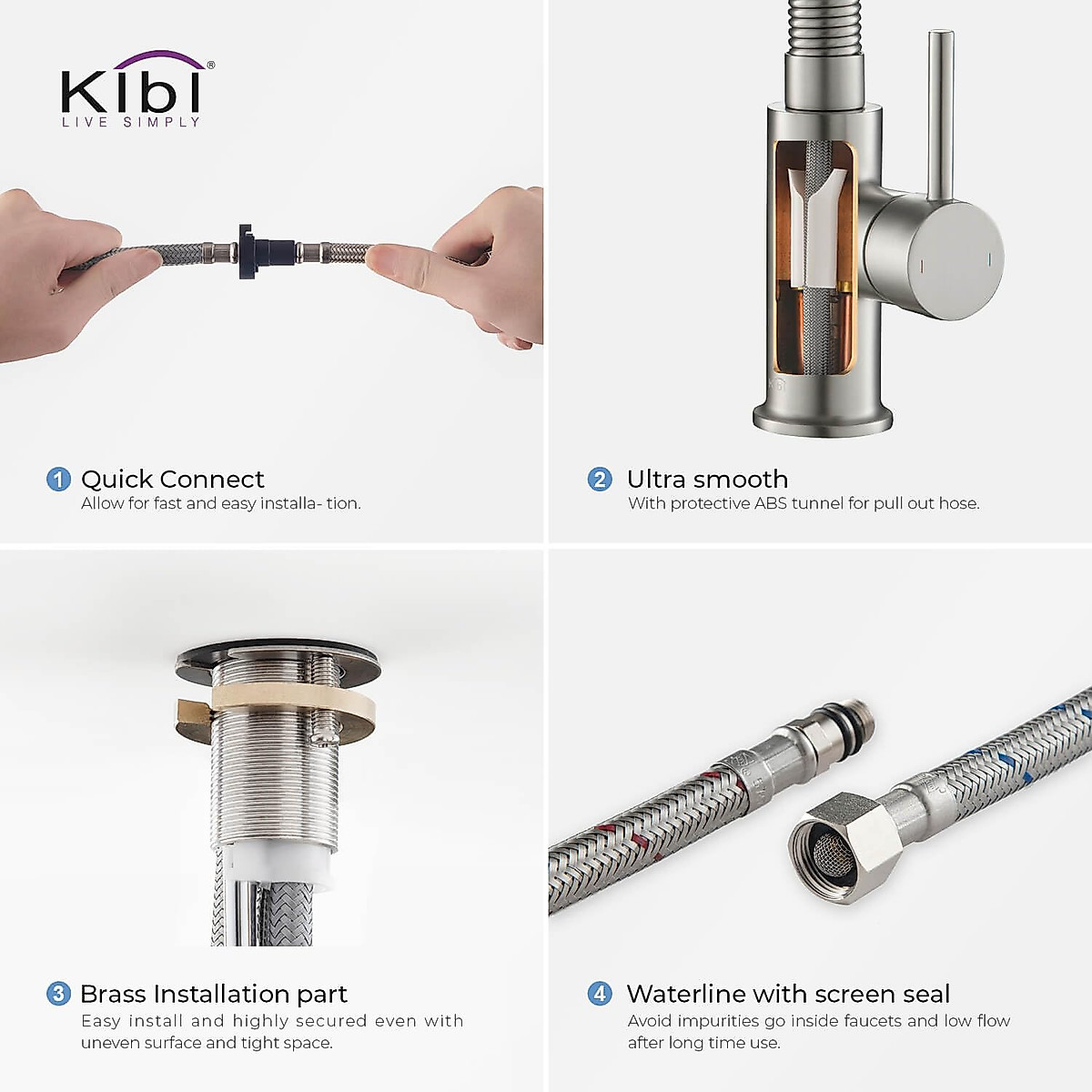 KIBI Aurora Single Handle Spring Pull Down Faucet for Kitchen Sink | Solid Brass High Arc Faucet Spout | Kitchen Faucet with Pull Down Sprayer (Brushed Nickel) (KKF2003) (Soap Dispenser included)