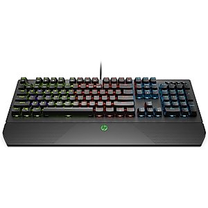 HP Pavilion Gaming Wired Mechanical Keyboard 800 with 4-Zone Backlit LED, Anti-Ghosting N-Key Rollover, Audio Control, and Red Mechanical Switches, (5JS06AA)