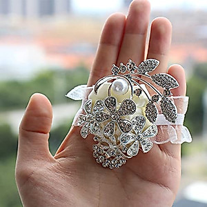WANLIAN Wrist Corsage Peal Diamond Boutonniere for Bride Bridesmaid Prom Wedding Ceremony Anniversary 1 Pieces (Ivory)