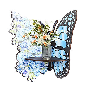 1/4 Wooden Corner Shelf - Butterfly Storage Rack, Hanging Organizer Racks | Wall Mount Shelving Unit, Vanity Counter Space Saver, Floating Room Corner Decor for Home Room, 9.25x9.45 Inches