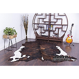 rodeo Real Cowhide Genius Leather Hair on Leather Rug Decorative Value Size Approx 6X7 ft (Dark Brindle)
