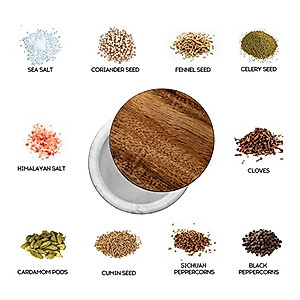 MarcZero Large Salt Box Spice Seasonings Keeper Pepper Container,Marble Base with Wooden Cover,Salt Cellar Big Capacity Elegant Design (White)