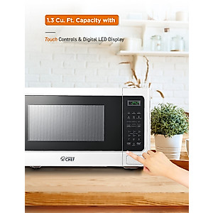 COMMERCIAL CHEF Microwave 1.3 Cu Ft with 10 Power Levels, Microwave with Push Button Door Lock, 1000W Countertop Microwave with Timer and Digital Controls, White
