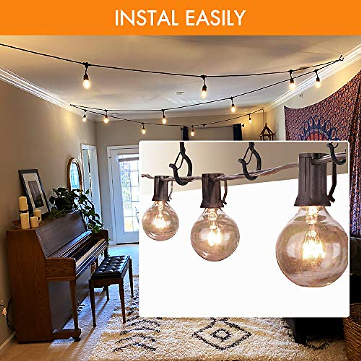 WaterLuu 12 Pcs String Light Hooks, Q Hanger Hooks with Safety Buckle for Ceilling Plants, Windproof Outdoor Light Hooks for Hanging Patio Lights, Christmas Lights & Plants 2.2 Inch
