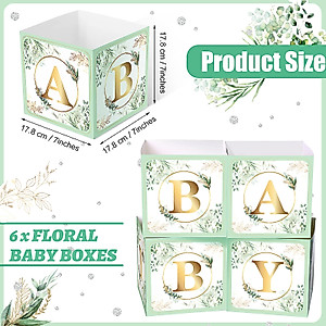 Bucherry 6 Pcs Baby Shower Party Decorations Baby Flower Boxes Centerpiece Rustic Table Display with Letters Gender Reveal Party Favor Block Holder(Green,Sage Green Leaf)