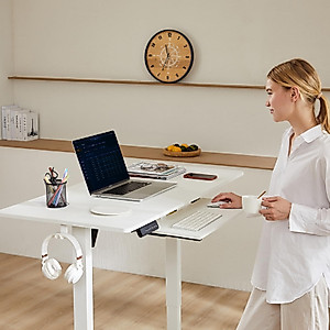 Sweetcrispy Standing Desk with Keyboard Tray, Ergonomic Height Adjustable Desk with 3 Memory Presets, 55 x 24'' Stand Up Desk Electric Standing Desk Adjustable Height, Computer Desk Home Office-White