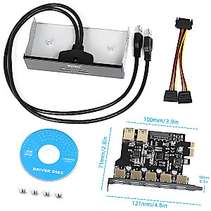 MZHOU 7 Ports PCI-E to USB 3.0 Expasion Card with 19-Pin SATA Power Connector Superspeed up to 5Gbps,and The Front Panel Bay and 1 Power Supply Cables,for Window 7/8/10/XP/Vista