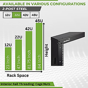 NavePoint 22U 2 Post Open Frame Server Rack with Casters for 19 Inch Equipment, Networking, and IT Devices, 2-Post Rack 330lbs Weight Capacity, Black