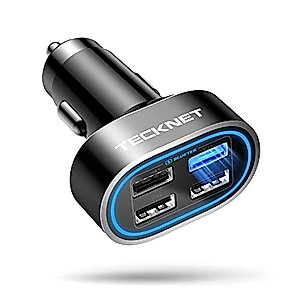 TECKNET USB Car Charger 54W 4-Port USB Car Charger Adapter QC 3.0 Port Compatible with iPhone 14 Pro Max/14 Plus/iPhone 13 12 11 Pro Max X XR XS 8 Samsung Galaxy Note 20/10 S21/20/10 Google Pixel