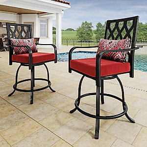 YITAHOME Metal Outdoor Bar Stools Set of 2, Heavy Duty Patio Bar Stools w/Max Bearing 352 Lbs, E-Coated Outdoor Swivel Bar Stools w/Cushion & Pillow for All Weather Patio Deck Poolside, Black