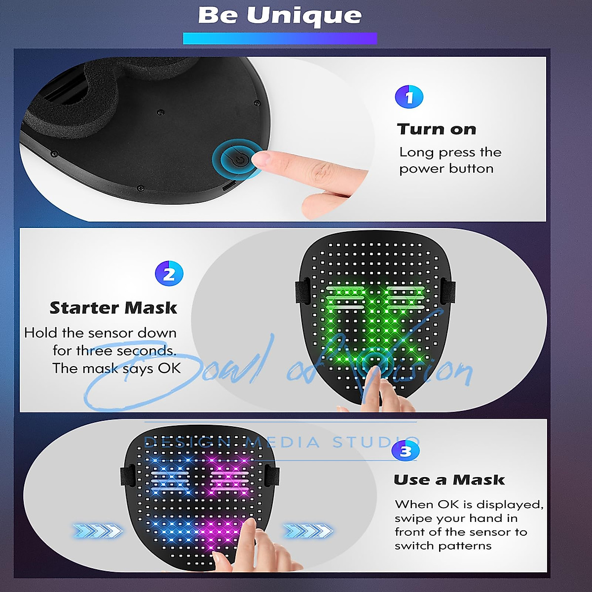 GPJYD Led Mask,Light Up Mask with Gesture Sensing,Light Up Luminous Digital Glow Mask Cool Masks for Adult/Kids Halloween Rave Dj Party Costume Cosplay Party Masquerade