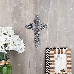 Ardour 9.7 Inch Antique Silver and Black Wall Cross For Home Decor.Metal Hanging Decorative Crosses Wall Decor.Cross For Wall Of Crosses,Religious Home Decor