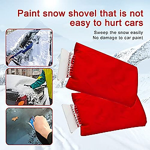 Ajxn 2 PCS Warm Fleece Glove Ice Scraper, Car Scraper Gloves, Winter Car Cleaning Snow Shovel, Practical Snow Removal Gloves for Car Windshields and Windows (Red)