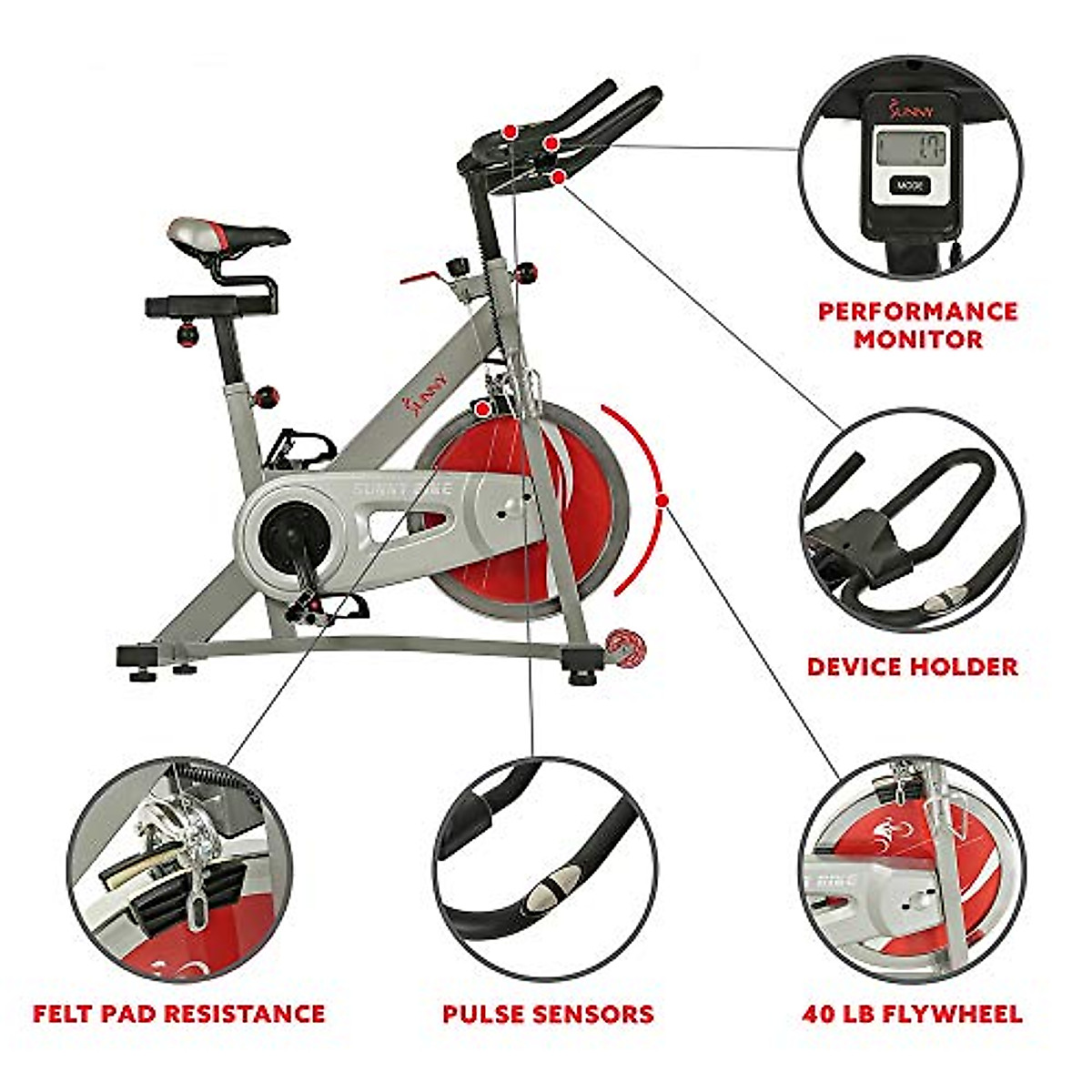 Sunny Health & Fitness Pro II Indoor Cycling Bike with Device Mount and Advanced Display – SF-B1995, Silver