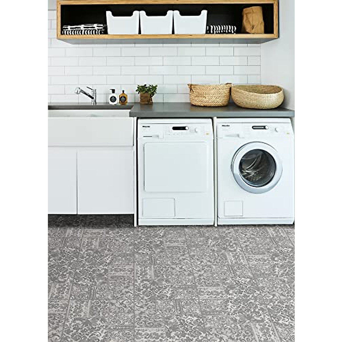 FloorPops Rahele Peel & Stick Floor Tiles, Gray