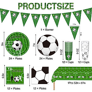 Soccer Party Decorations 98Pcs Soccer Birthday Party Decorations Suppiles Set Include Dinner Plates, Dessert Plates, Napkins, Cups, Banner and Tablecloth Soccer Theme Party Favors Kit