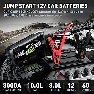 M6 3000A Peak Car Battery Jump Starter Battery Pack, Portable Jumper Box, Battery Booster Start, 12V Car Battery Charger and Jumper Cables for 10.0L Gas and 8.0L Diesel Engines