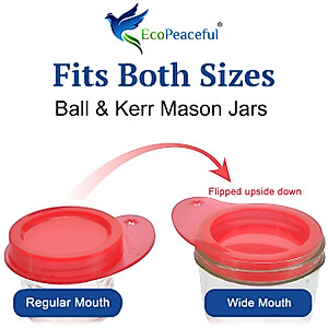 EcoPeaceful 8 Silicone Mason Jar Lids w/Utensil Holder (for Spoon or Straw) - PUSH-ON Mason Jar Caps - One Size For Wide & Regular Mouth Mason Jar Tops - BPA-free, PVC-free, Airtight, Reusable, Vegan