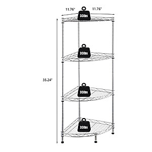 VCJTA 4 Tier Corner Shelf Rack Kitchen Bathroom Storage Wire Organizer Space Saving