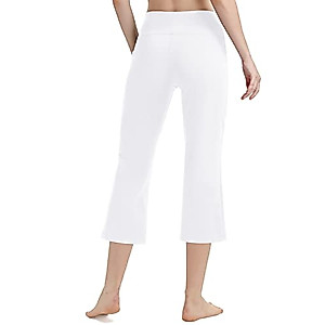 Zeronic Women's Yoga Capri Pants with Pockets Flare Workout Lounge Bootleg Leggings Bootcut Crop Exercise Pants(White,XX-Large)