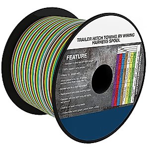 GOGOONE 14 Gauge 100FT 4-Way Trailer Towing Wiring Harness Bonded Wire Spool, 4-Wire Replacement Trailer Wire, Ideal for All Basic Wiring Needs Boat Marine Vehicle
