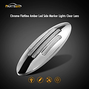 Partsam 10Pcs 6-3/5 Inch Flatline Oval Amber 24LED Side Marker Clearance Lights with Bullet Plug, Front Fender Panel Lights for Semi Trucks, Flush Mount, Waterproof