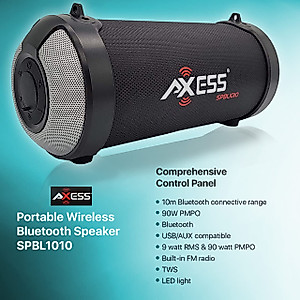 Axess Portable Wireless Bluetooth Speaker — USB C, FM Radio, & Aux Inputs 3” Speaker for Rich Sound & Bass with LED Lights, TWS+ Link, Good for Home Or Outdoor Use SPBL1010 Small Bluetooth Speaker
