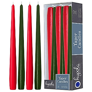 Hyoola Christmas Candles - Green and Red Taper Candles 12 Inch Dripless, 12 Pack Unscented Holiday Candles - European Made